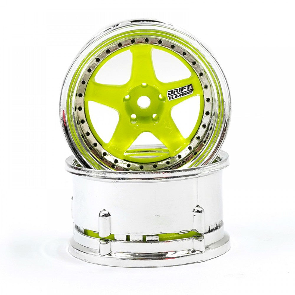 DS Racing - Drift Element 5 Spoke Rim Lime Chrome Lip w/ Black Rivets ...