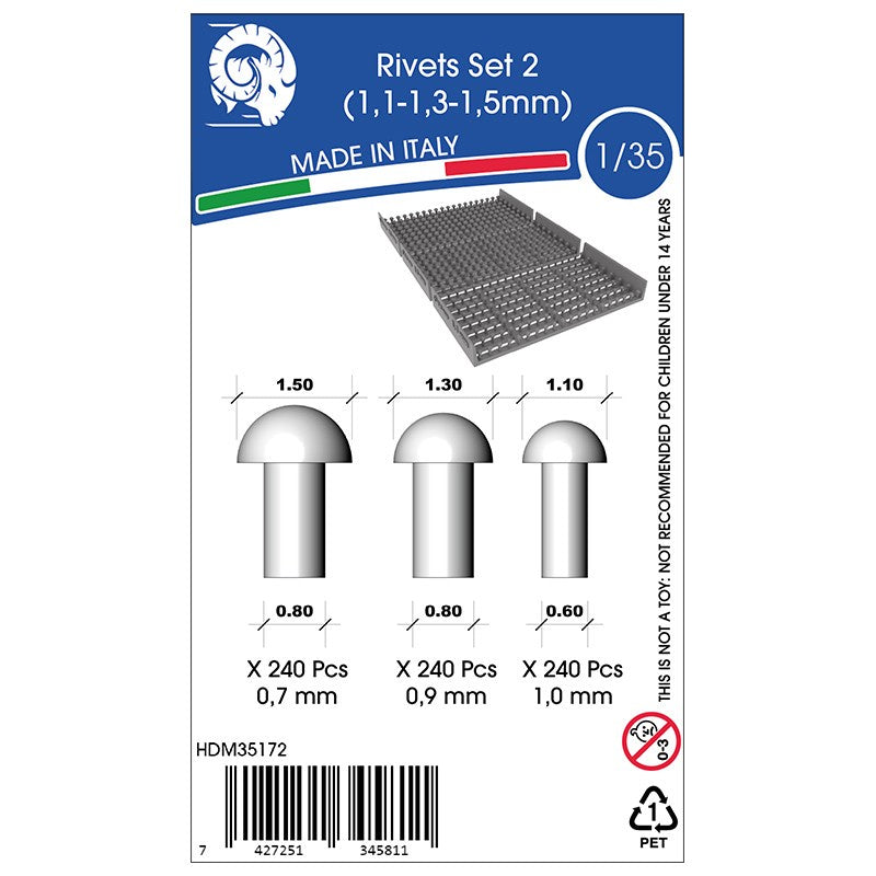 HD Models - 1/35 Rivets 1,1 - 1,3 - 1,5 mm (Set 2) – Jix Hobbies